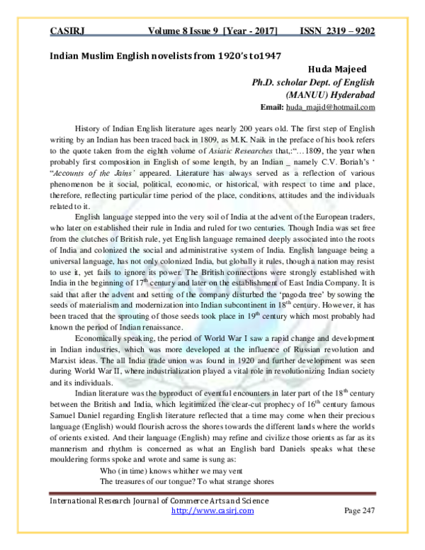 (PDF) Indian Muslim English novelists from 1920’s to1947