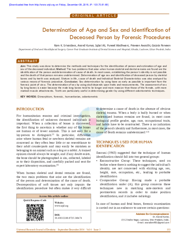 Pdf Determination Of Age Sex Forensicpdf 2989