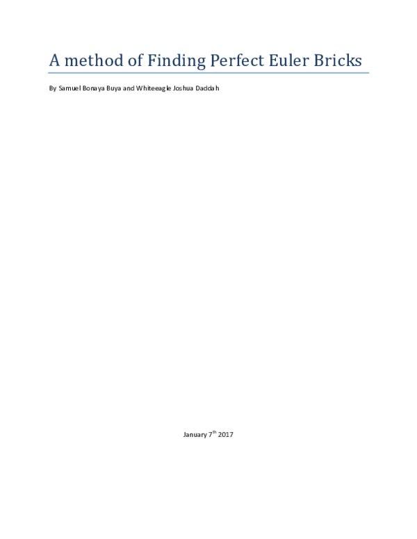 (PDF) A method of Finding Perfect Euler Bricks