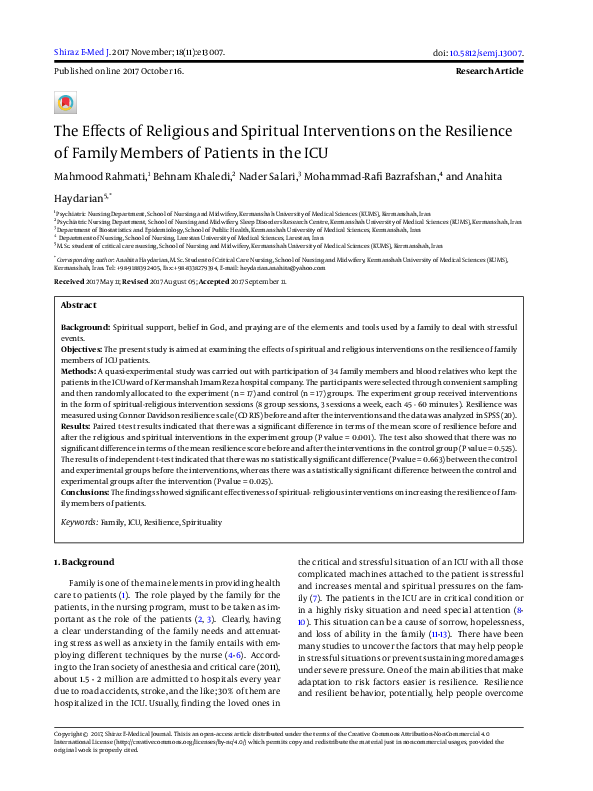 (PDF) The Effects of Religious and Spiritual Interventions on the ...
