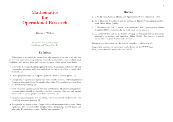 (PDF) Mathematics for Operational Research