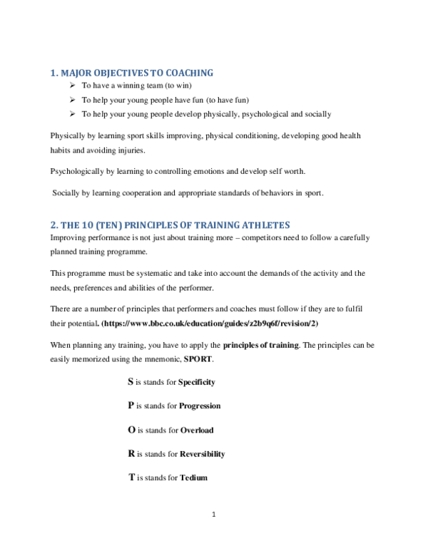 (DOC) MAJOR OBJECTIVES TO COACHING