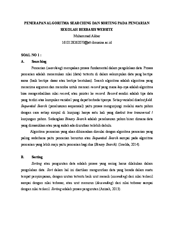 Pdf Penerapan Algoritma Searching Dan Sorting Pada Pencarian 