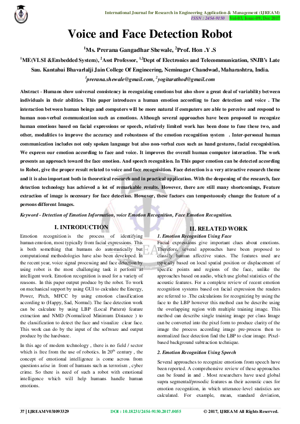 Pdf Voice And Face Detection Robot Mevlsi Andembedded System