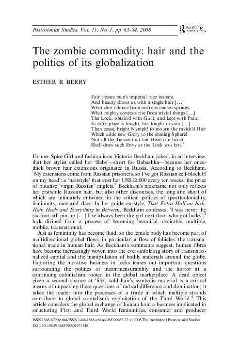 (PDF) The Zombie Commodity: Hair and the Politics of Its Globalization