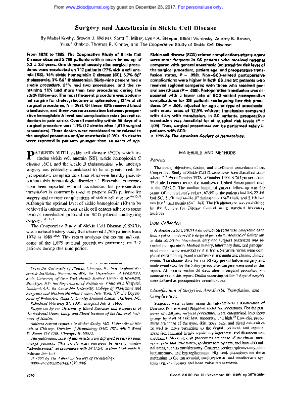 (PDF) Surgery and Anesthesia in Sickle Cell Disease