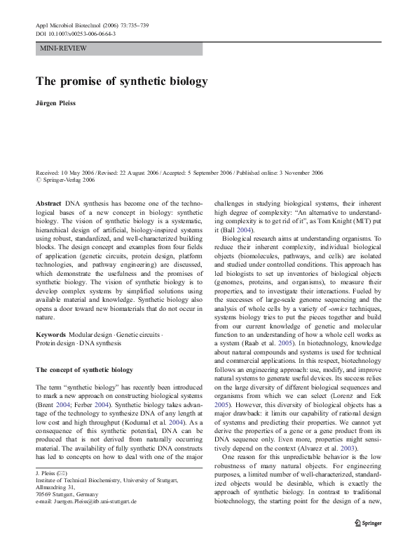 (PDF) The promise of synthetic biology