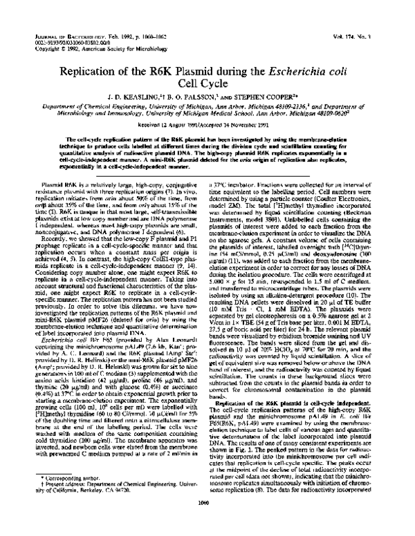 (PDF) Replication of the R6K plasmid during the Escherichia coli cell ...