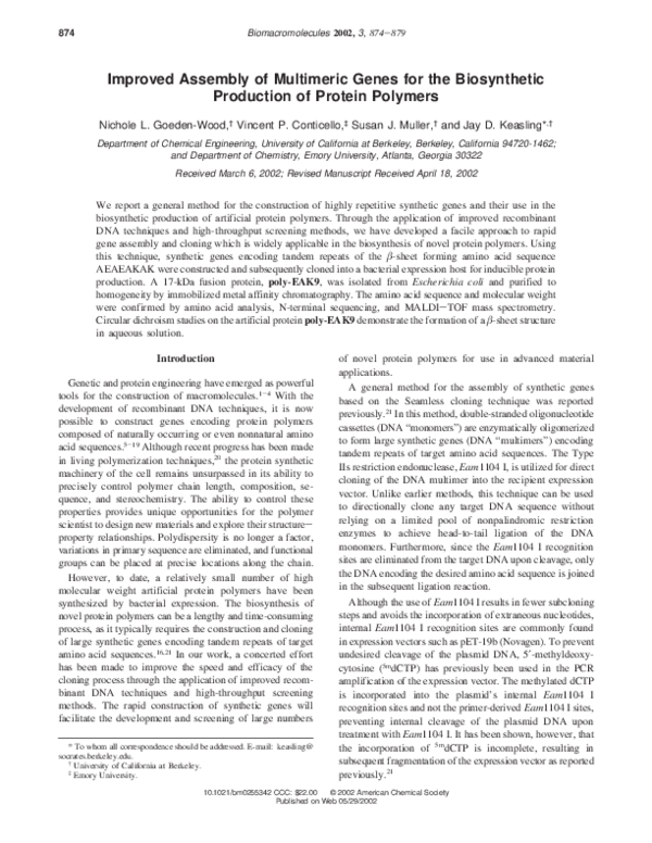 (PDF) Improved Assembly of Multimeric Genes for the Biosynthetic ...