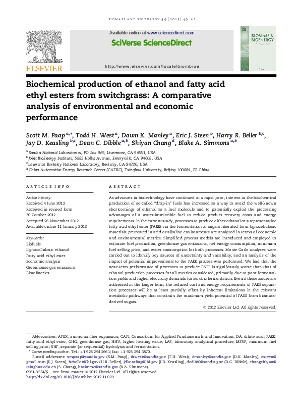 (PDF) Biochemical production of ethanol and fatty acid ethyl esters ...