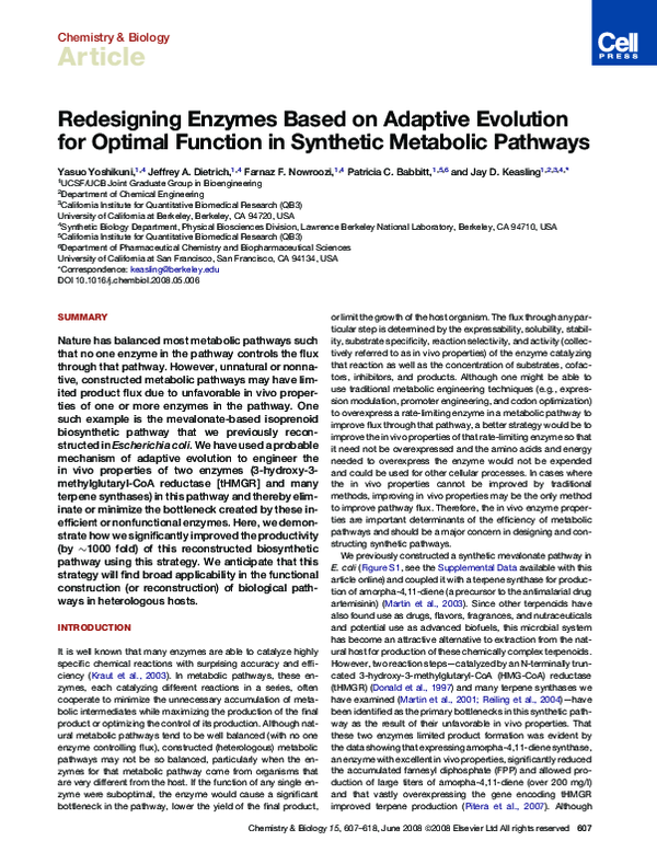 (PDF) Redesigning Enzymes Based on Adaptive Evolution for Optimal ...