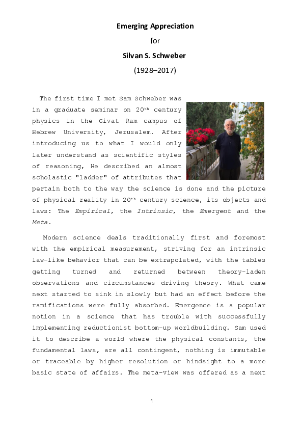 (PDF) Emerging Appreciation for Sam Schweber