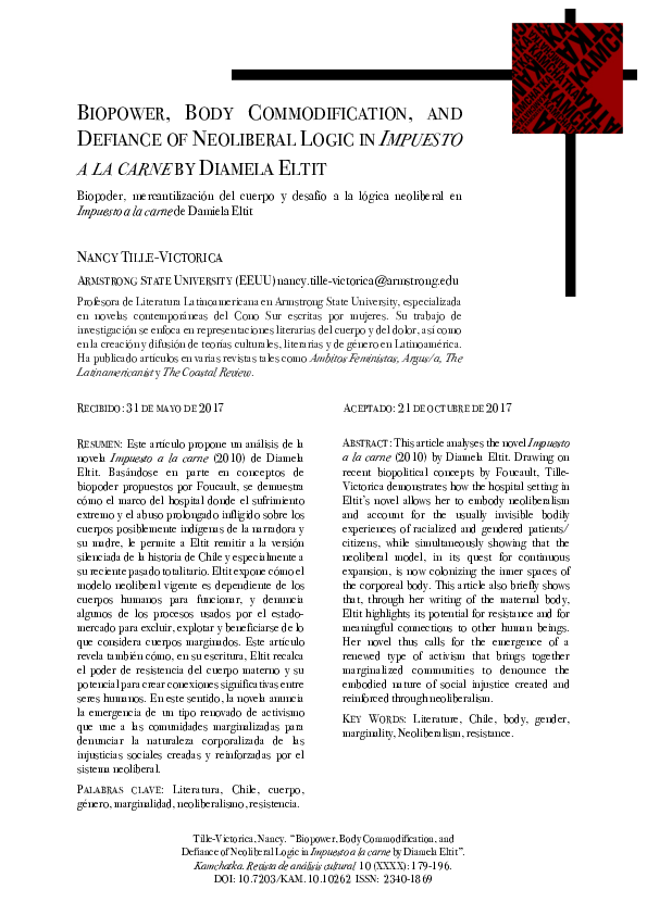 (PDF) Nancy Tille-Victorica - " Biopower, Body Commodification, and ...