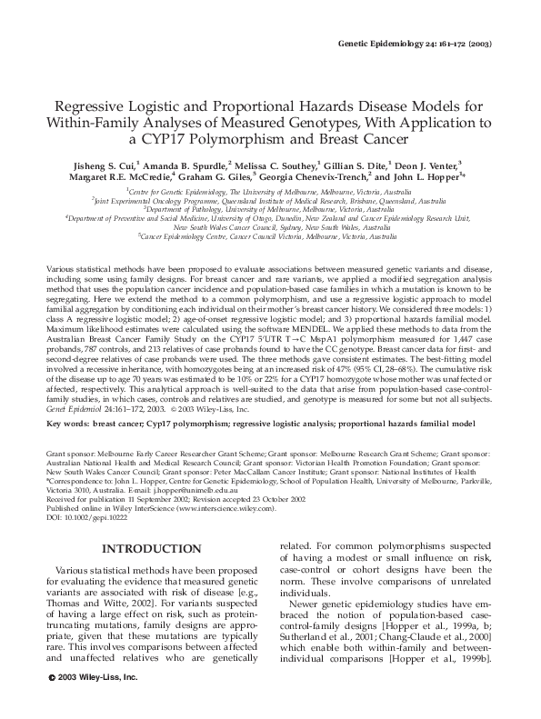 (PDF) Regressive Logistic and Proportional Hazards Disease Models for ...