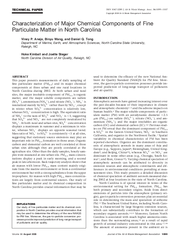 (PDF) Characterization of major chemical components of fine particulate ...