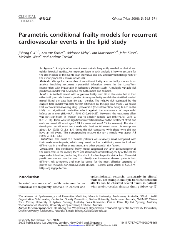 Pdf Parametric Conditional Frailty Models For Recurrent