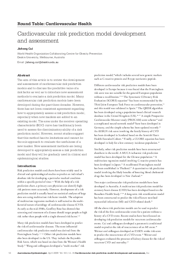 (PDF) Cardiovascular risk prediction model development and assessment