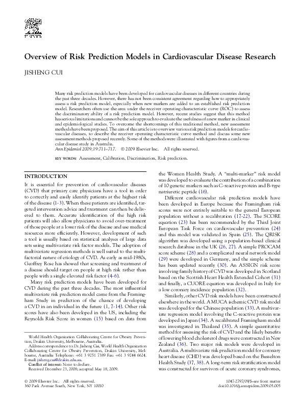(PDF) Overview of Risk Prediction Models in Cardiovascular Disease ...
