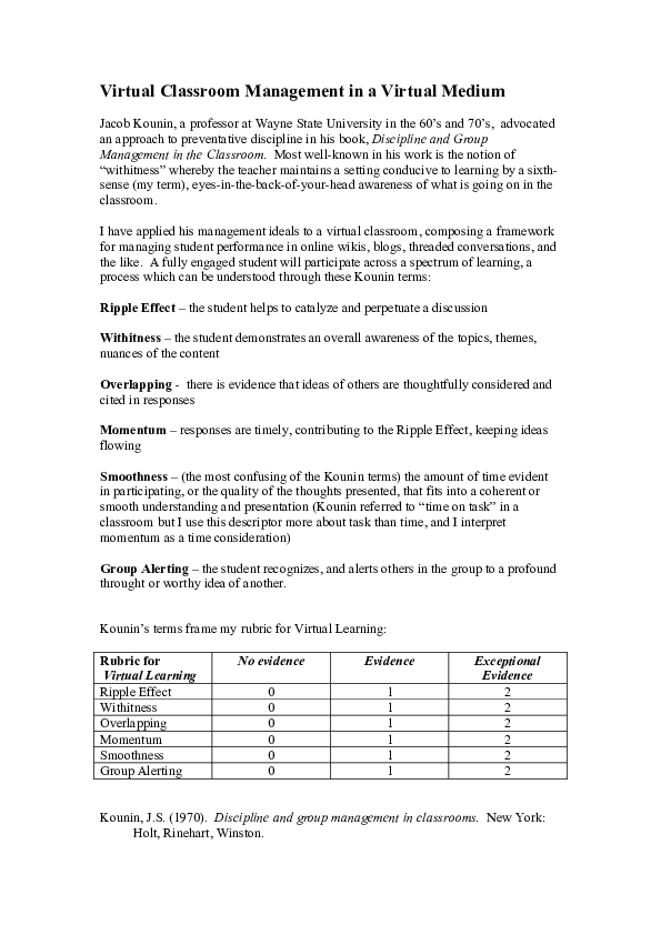 (PDF) Virtual Classroom Management in a Virtual Medium