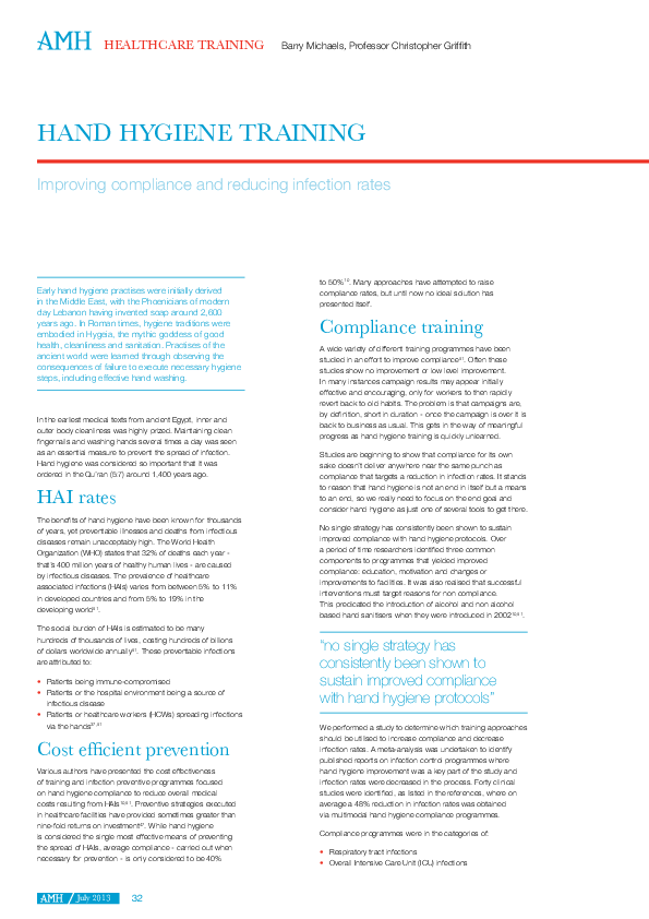 (PDF) HAND HYGIENE TRAINING-Improving compliance and reducing infection ...