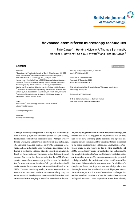 (PDF) Advanced atomic force microscopy techniques