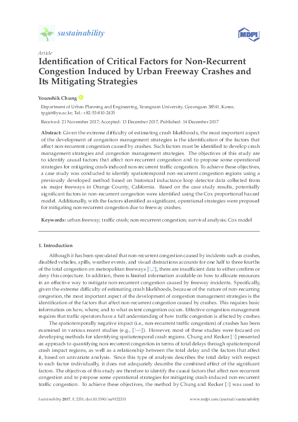 (PDF) Identification of Critical Factors for Non-Recurrent Congestion Induced by Urban Freeway ...