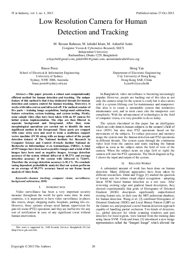 (PDF) Low Resolution Camera for Human Detection and Tracking