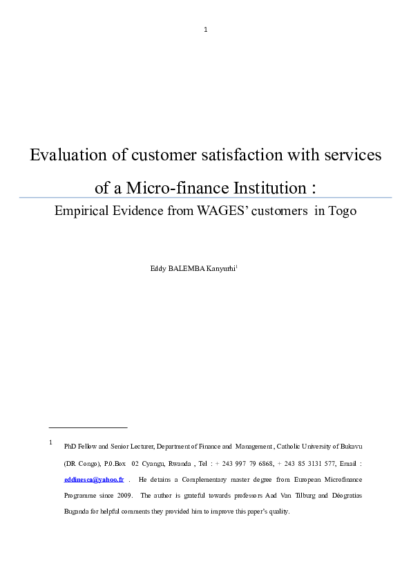 (DOC) Evaluation of customer satisfaction with services o a Micro ...