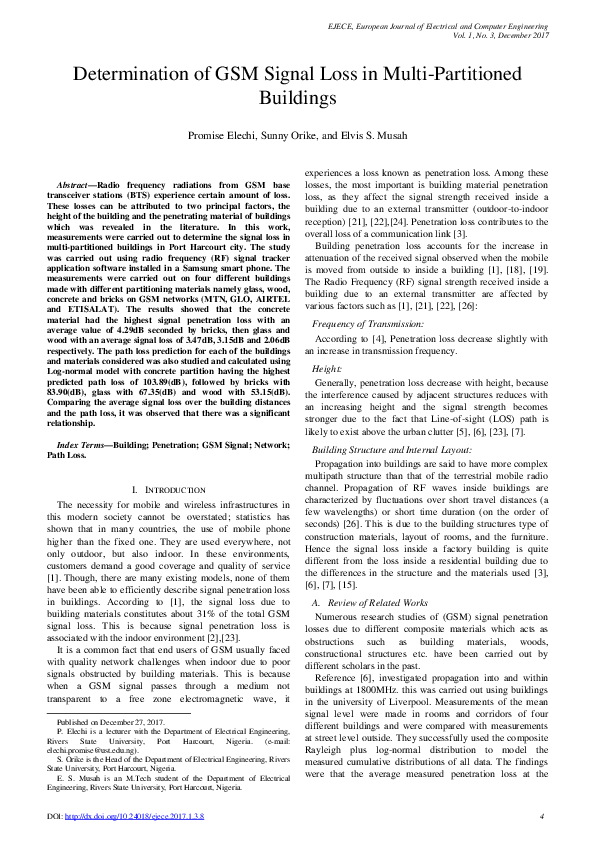 (PDF) Determination of GSM Signal Loss in Multi-Partitioned Buildings