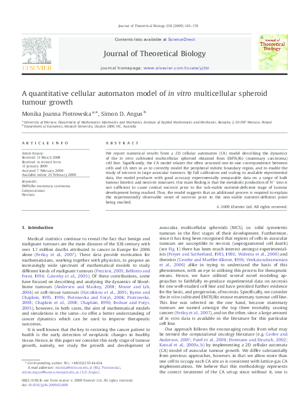 Pdf A Quantitative Cellular Automaton Model Of In Vitro Multicellular Spheroid Tumour Growth