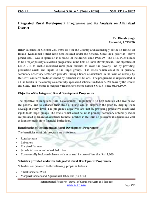 (PDF) Integrated Rural Development Programme and its Analysis on ...