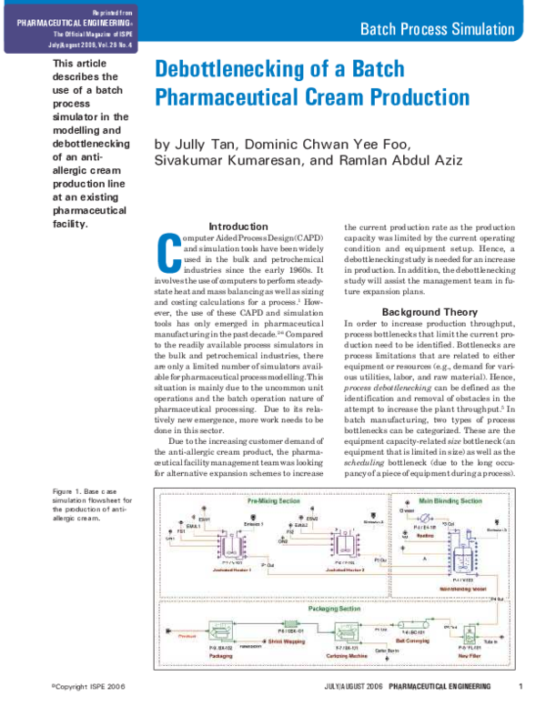 (PDF) Debottlenecking of a Batch Pharmaceutical Cream Production
