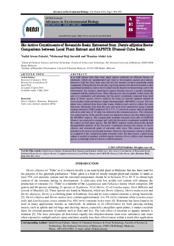 (PDF) Bio-Active Constituents of Rotenoids Resin Extracted from Derris ...