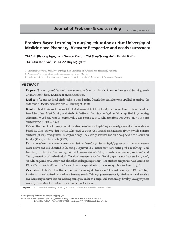 (PDF) Problem-Based Learning in nursing education at Hue University of ...