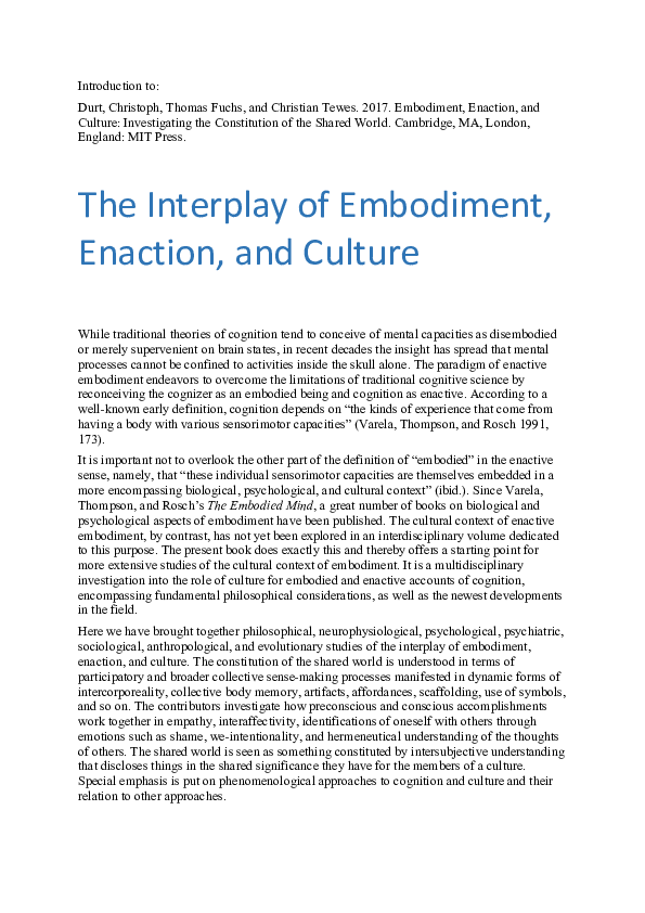 (PDF) Introduction: The Interplay of Embodiment, Enaction, and Culture
