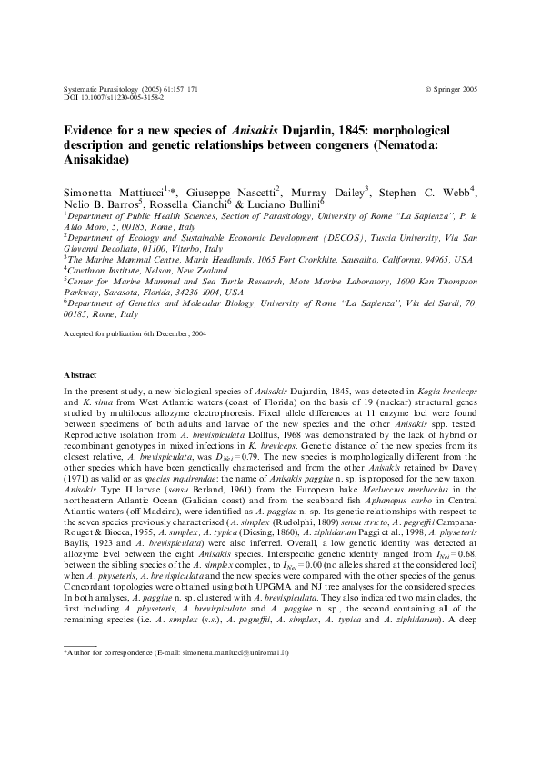 (PDF) Evidence for a new species of Anisakis Dujardin, 1845 ...