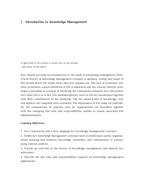(PDF) Introduction to Knowledge Management