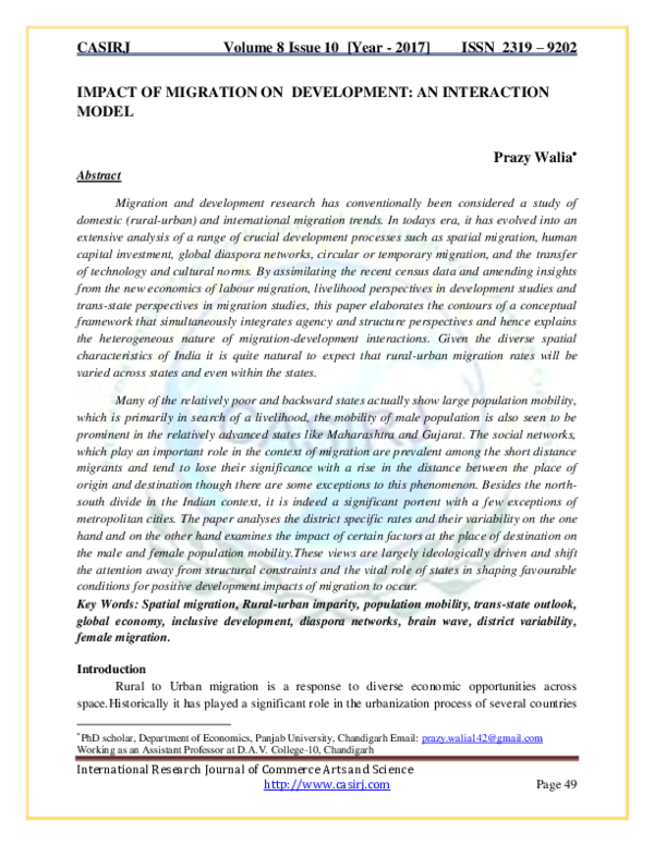 (PDF) IMPACT OF MIGRATION ON DEVELOPMENT: AN INTERACTION MODEL