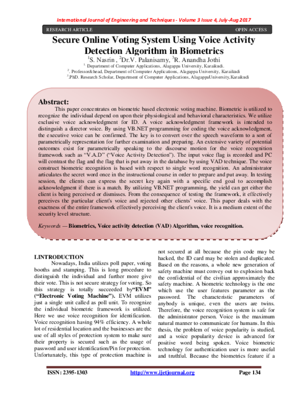 Pdf Secure Online Voting System Using Voice Activity Detection Algorithm In Biometrics