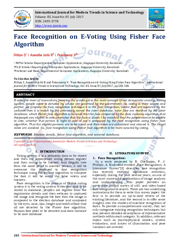 (PDF) Face Recognition on E-Voting Using Fisher Face Algorithm