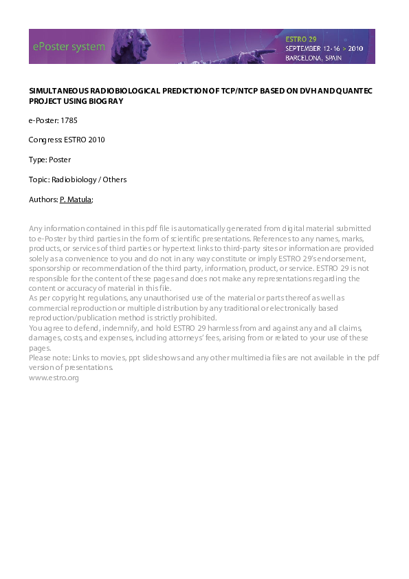 (PDF) SIMULTANEOUS RADIOBIOLOGICAL PREDICTION OF TCP/NTCP BASED ON DVH AND QUANTEC PROJECT USING ...