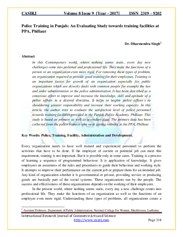 (PDF) Police Training in Punjab: An Evaluating Study towards training ...