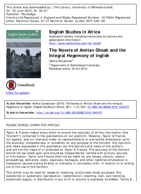 (PDF) English Studies in Africa The Novels of Amitav Ghosh and the ...