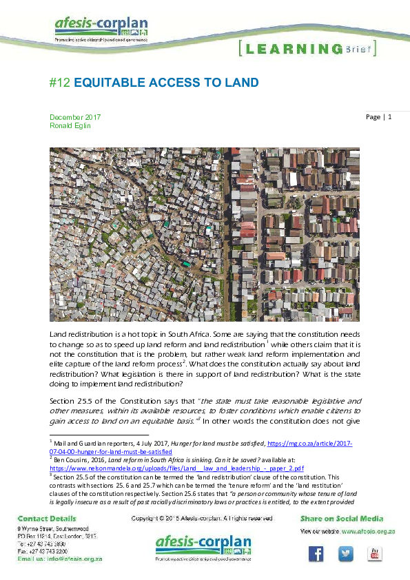 (PDF) Equitable Access to Land