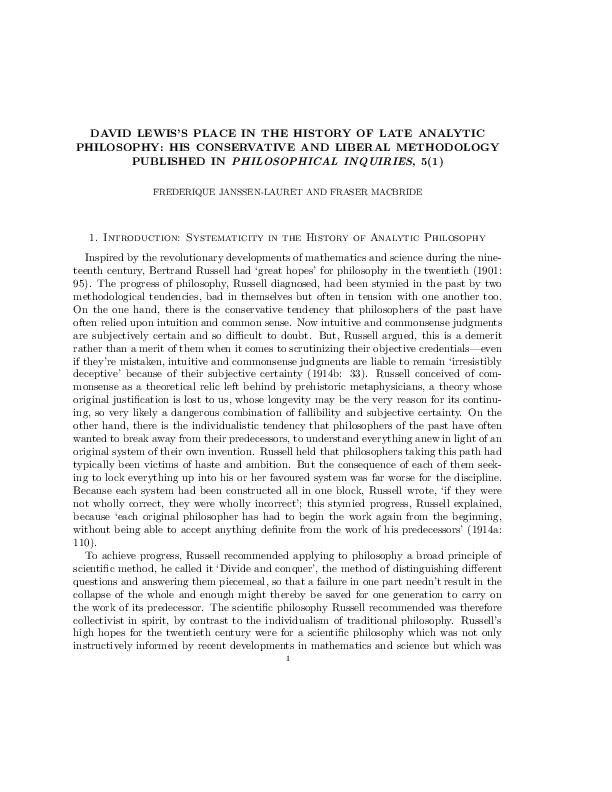 (PDF) David Lewis's Place in the History of Late Analytic Philosophy ...