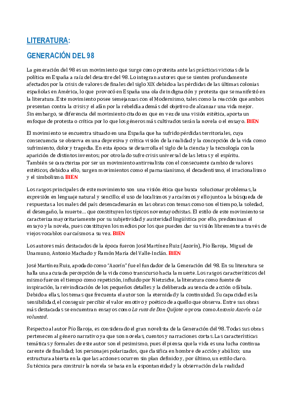 (DOC) LITERATURA: GENERACIÓN DEL 98