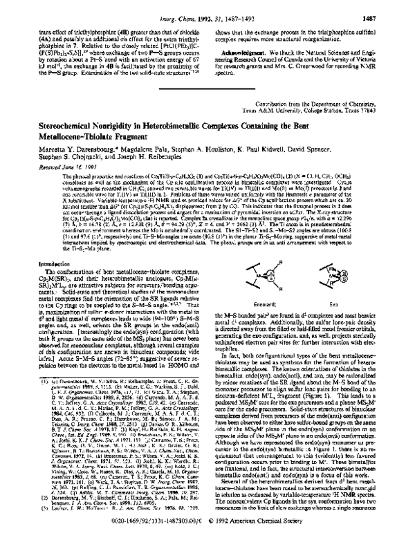 (PDF) Stereochemical nonrigidity in heterobimetallic complexes containing the bent metallocene ...