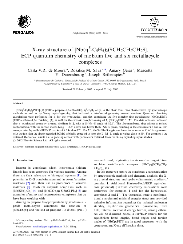 (PDF) X-ray structure of [Nb(eta(5) -C5H5)(2)(SCH2CH2CH2S]. ECP quantum ...