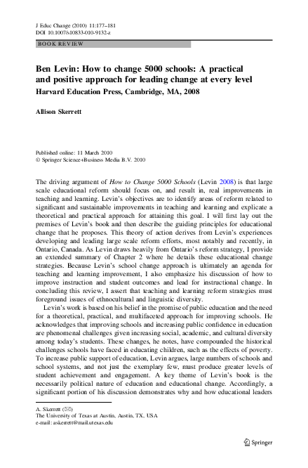 (PDF) Ben Levin: How to change 5000 schools: A practical and positive ...