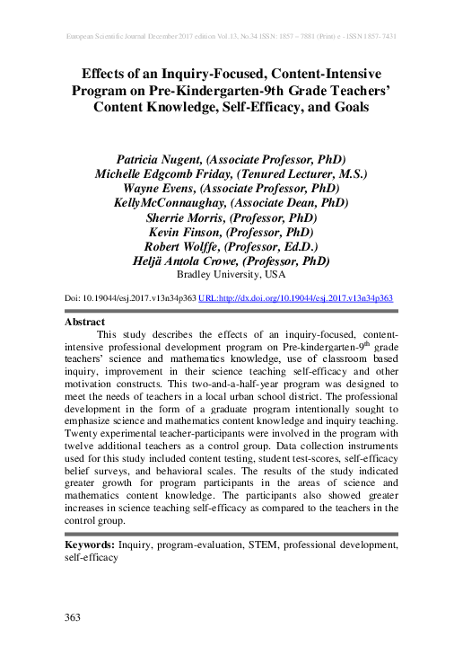 (PDF) Effects of an Inquiry-Focused, Content-Intensive Program on Pre ...